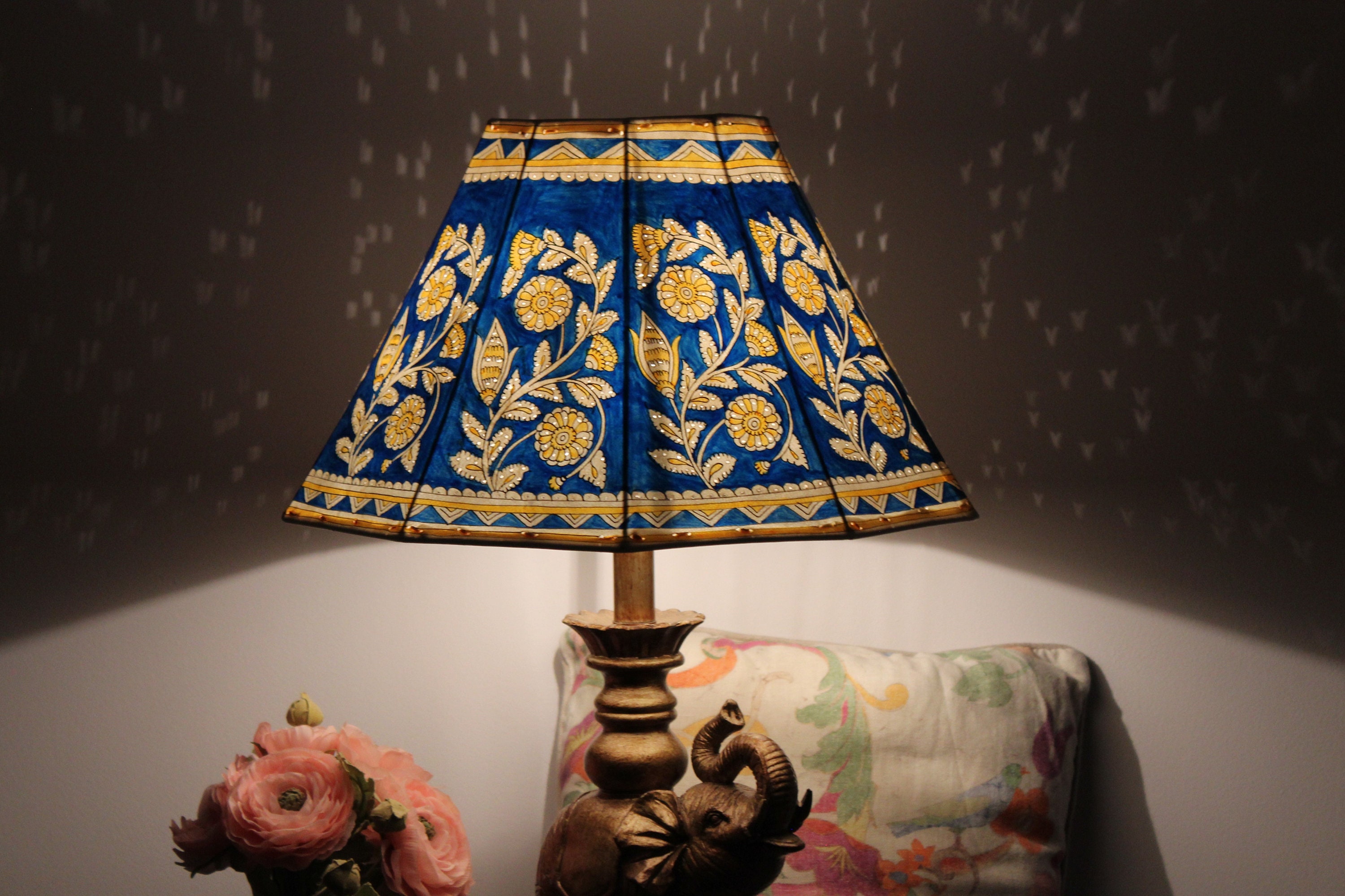 Painted Leather Lamp Shade Indian Floral Design | Handmade Lamp Shade ...