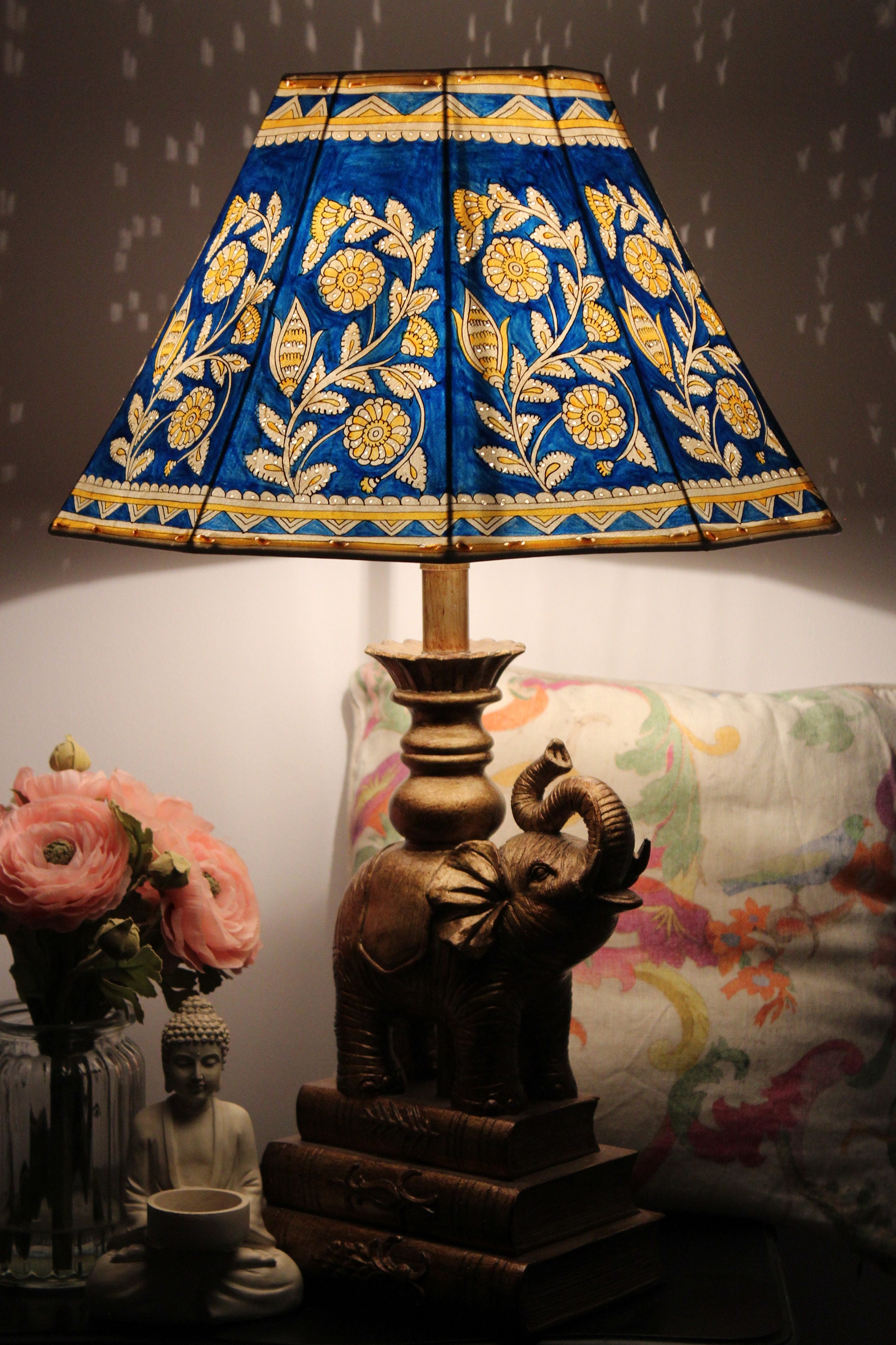 Painted Leather Lamp Shade Indian Floral Design | Handmade Lamp Shade ...