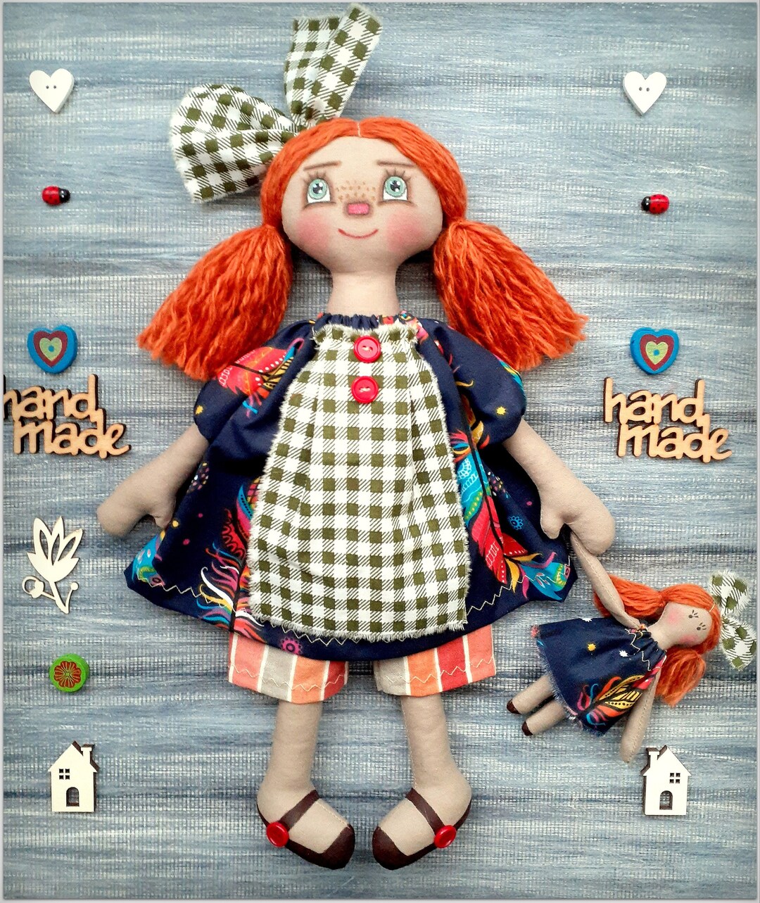 Raggedy Annie Doll Lola ,handmade Fabric Doll, Primitive Stuffed Cloth ...