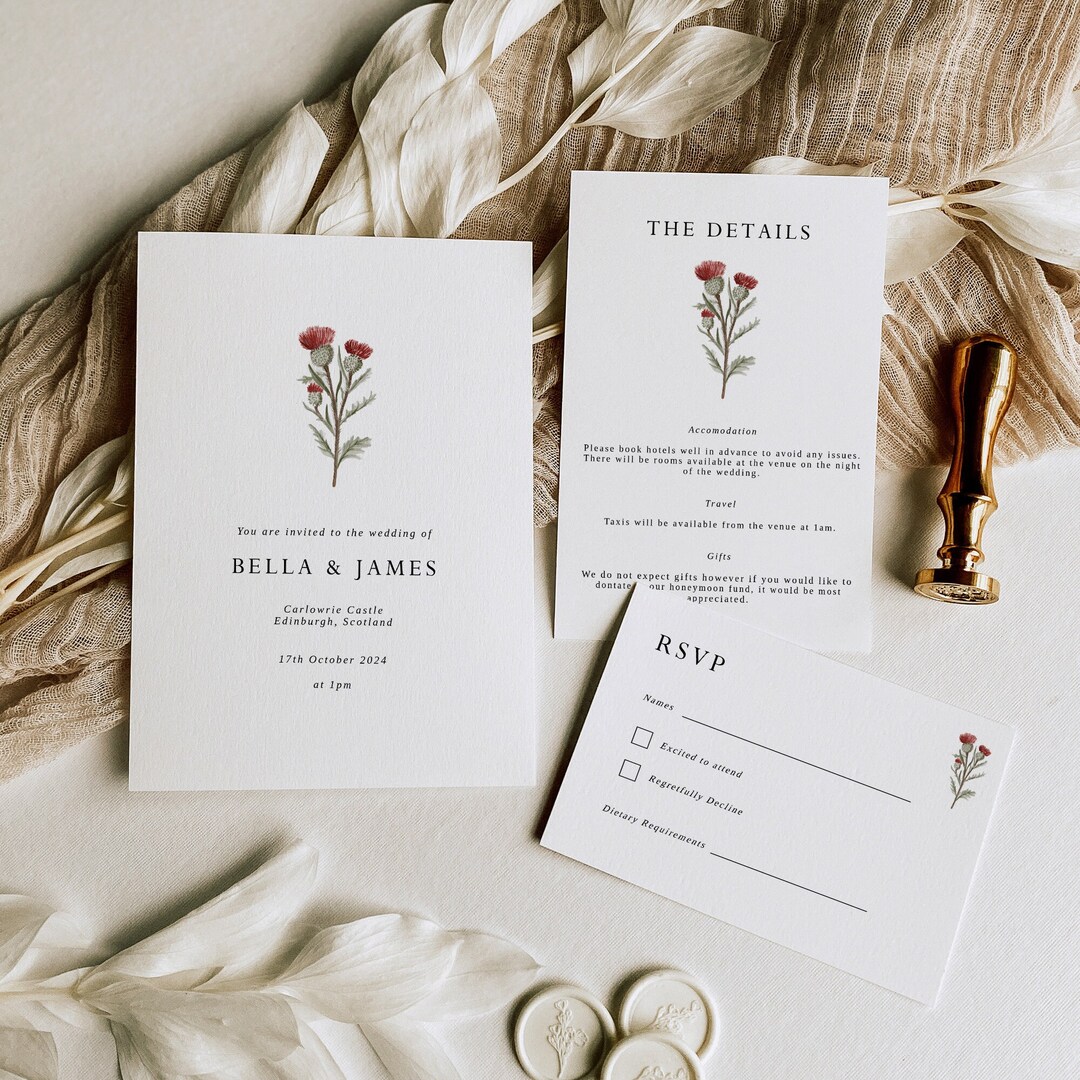 Wedding Invitation Template - Scottish Thistle Invite - Thistle Wedding ...