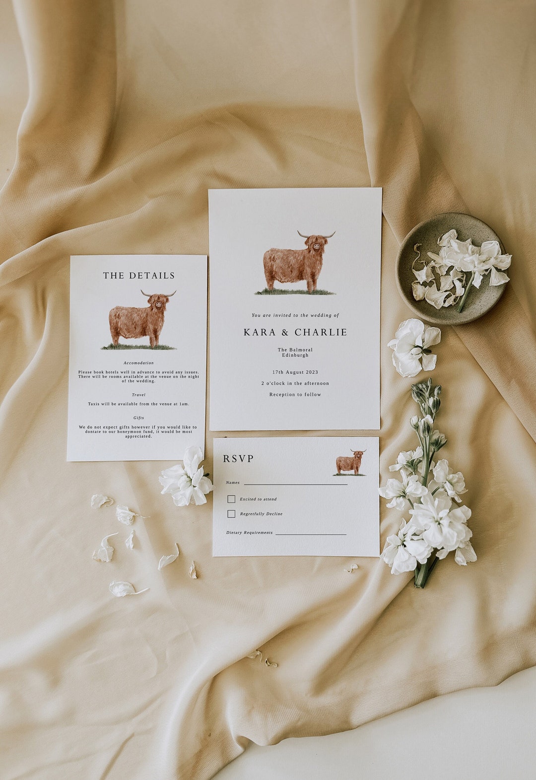 Wedding Invitation Template - Highland Cow Invite - Scottish Wedding ...