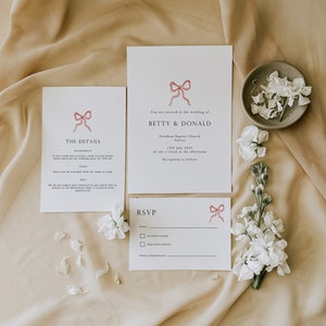 Pink Bow Invitation Template for Wedding - Painted Bow Invitation - Invite With RSVP & Details ...