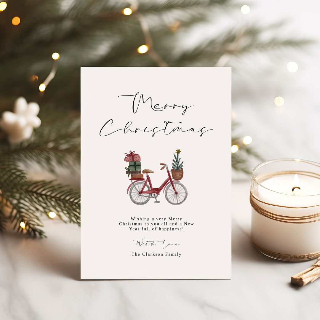 Bicycle Christmas Card Template | Personalised Christmas Card ...