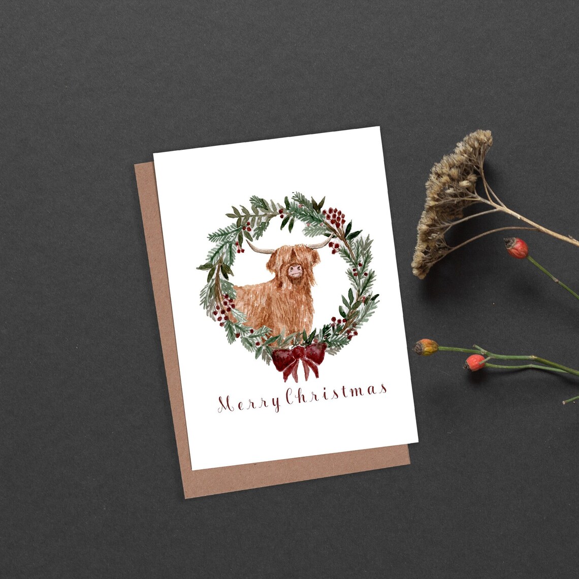 Printable Highland Cow Christmas Card Printable Christmas - Etsy