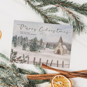 Winter Church Christmas Card Template | Personalised Christmas Card ...
