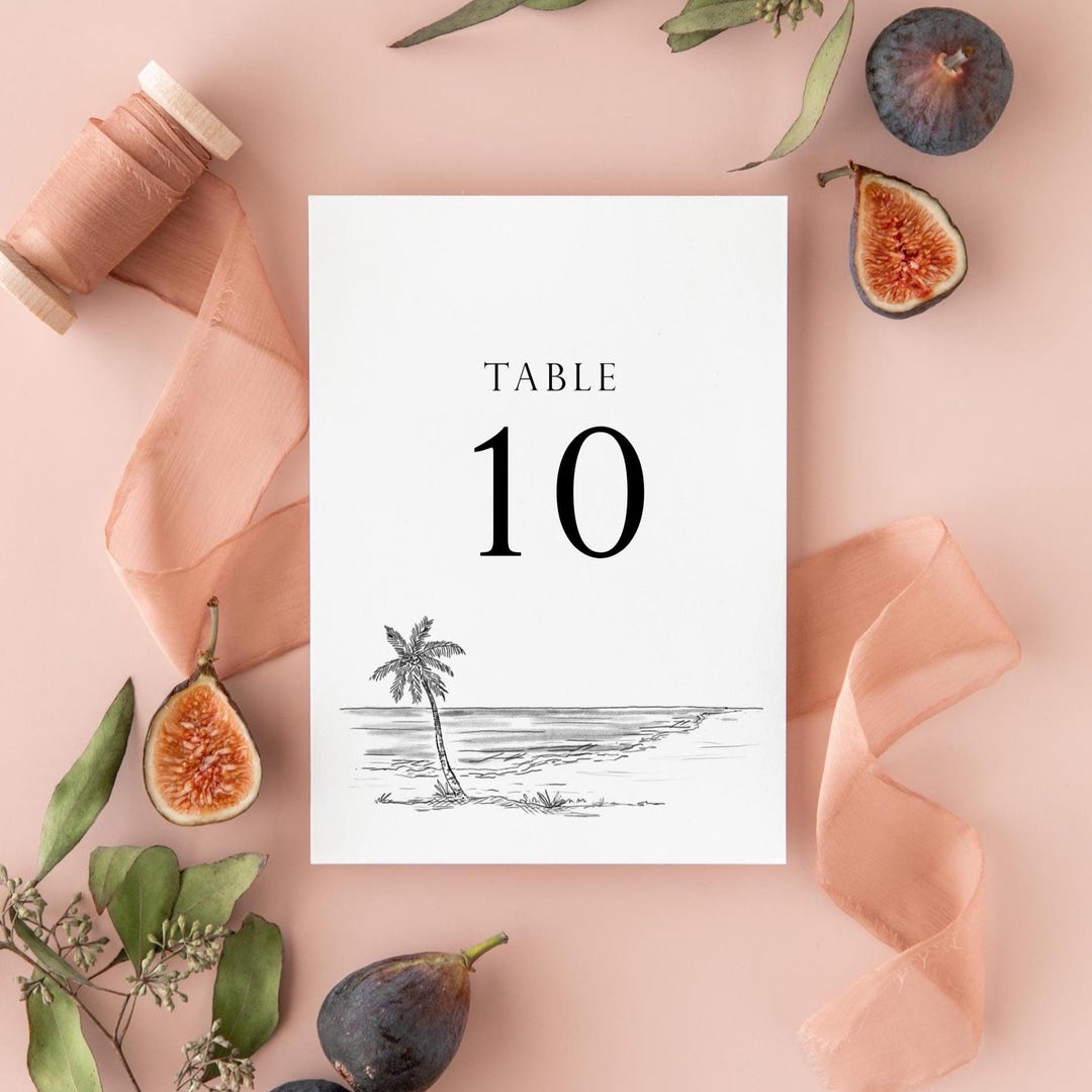 Beach Palm Tree Table Number Template - Table Numbers for Tropical ...