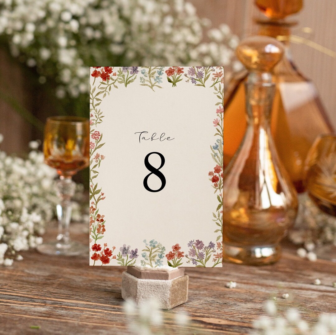 Wildflower Border Table Number Template - Table Numbers for Wedding ...