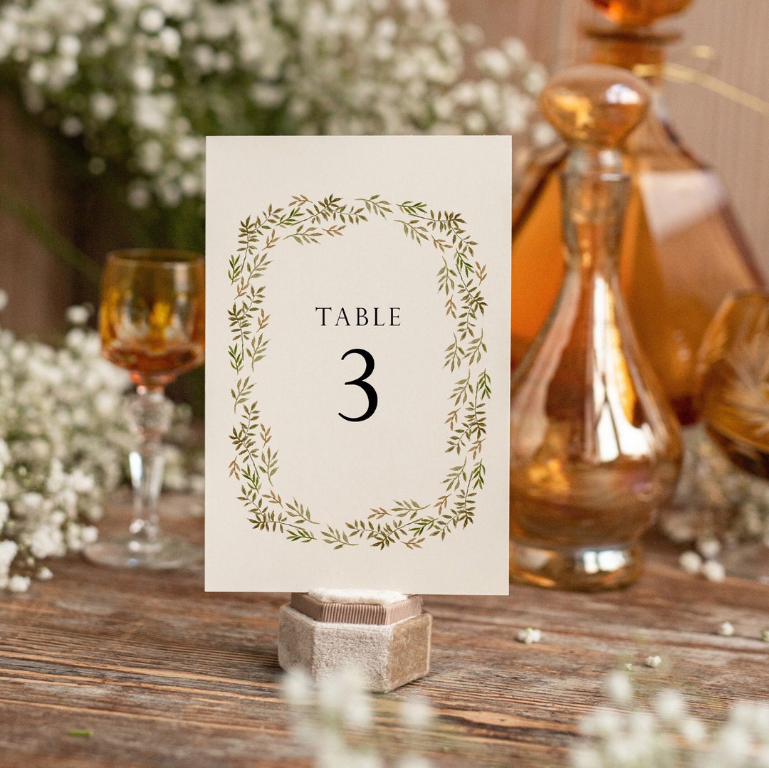 Greenery Border Table Number Template - Table Numbers for Wedding ...