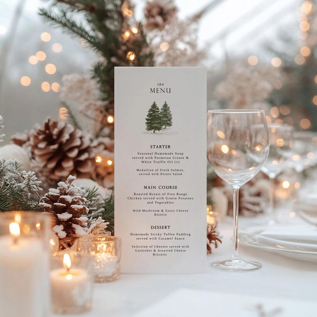 Winter Wedding Menu Template - Pine Forest Wedding Menu Template ...
