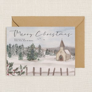Winter Church Christmas Card Template | Personalised Christmas Card ...