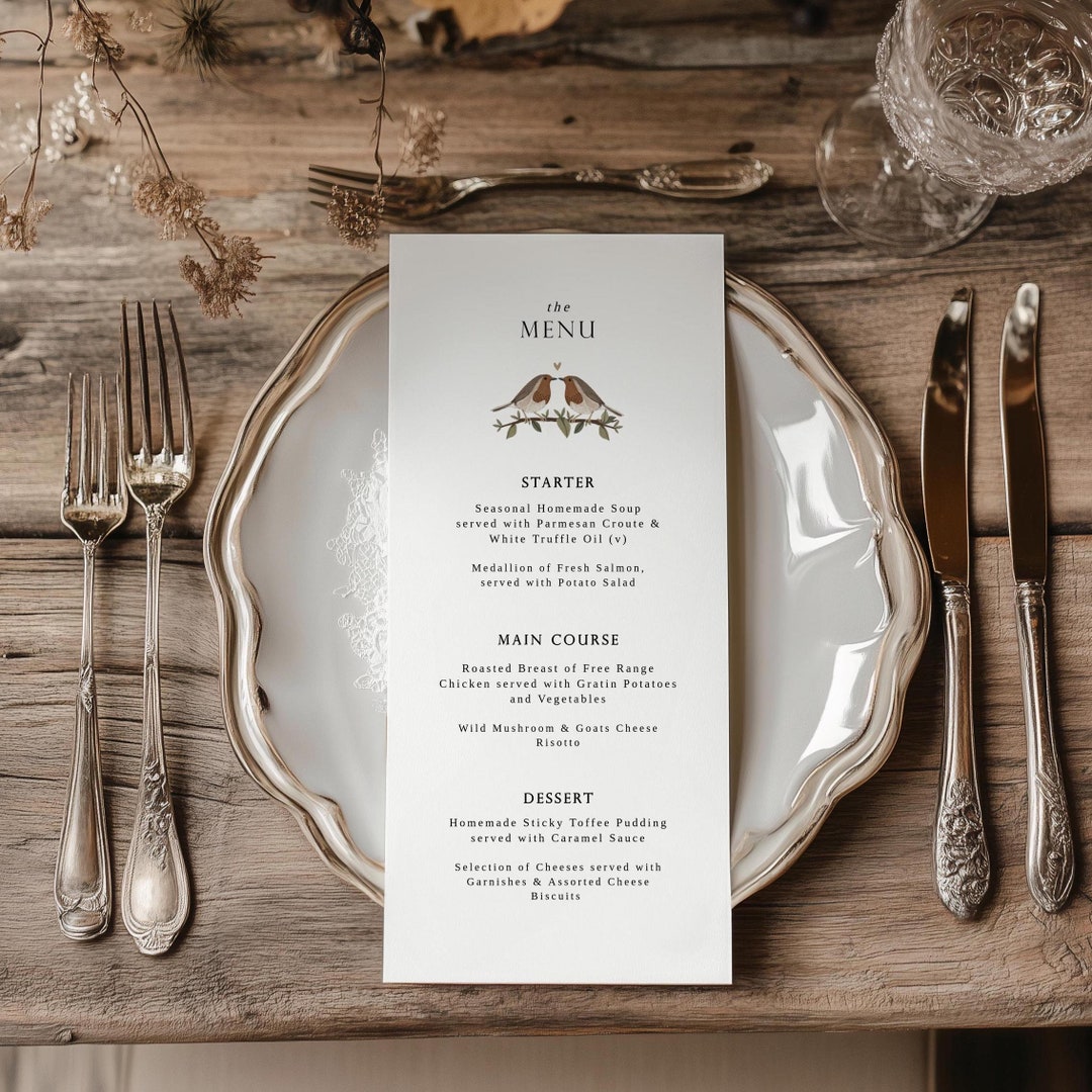 Lovebirds Menu Template - Wedding Menu Template - Bird Wedding Menu ...