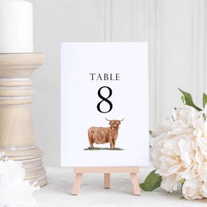Highland Cow Table Number Template - Table Numbers for Scottish Wedding ...