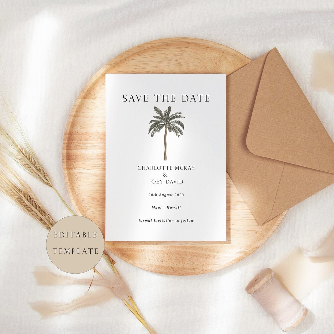 Save the Date Template Palm Tree Save the Date Tropical - Etsy