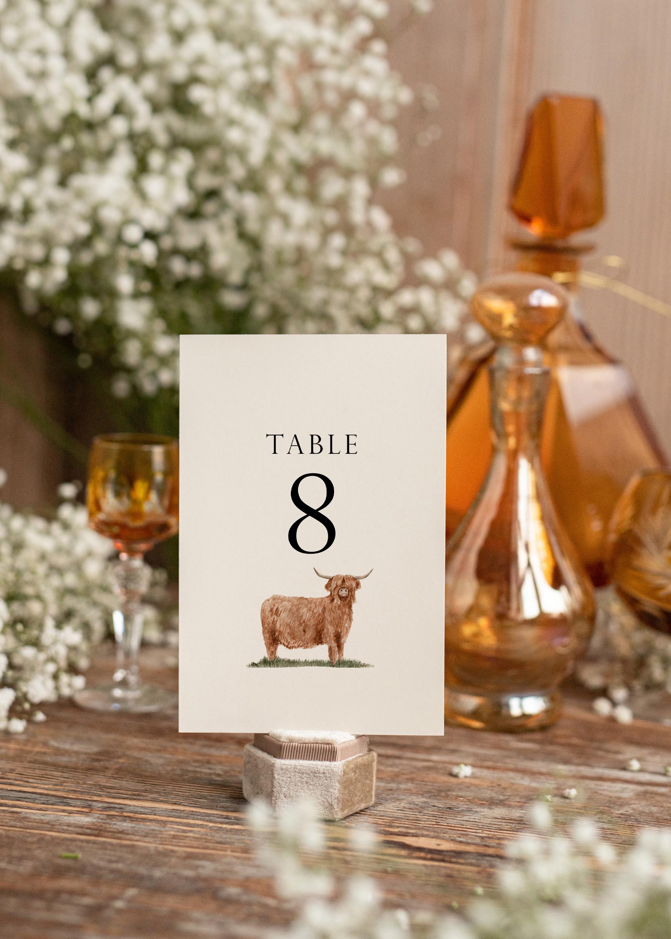 Highland Cow Table Number Template - Table Numbers for Scottish Wedding ...