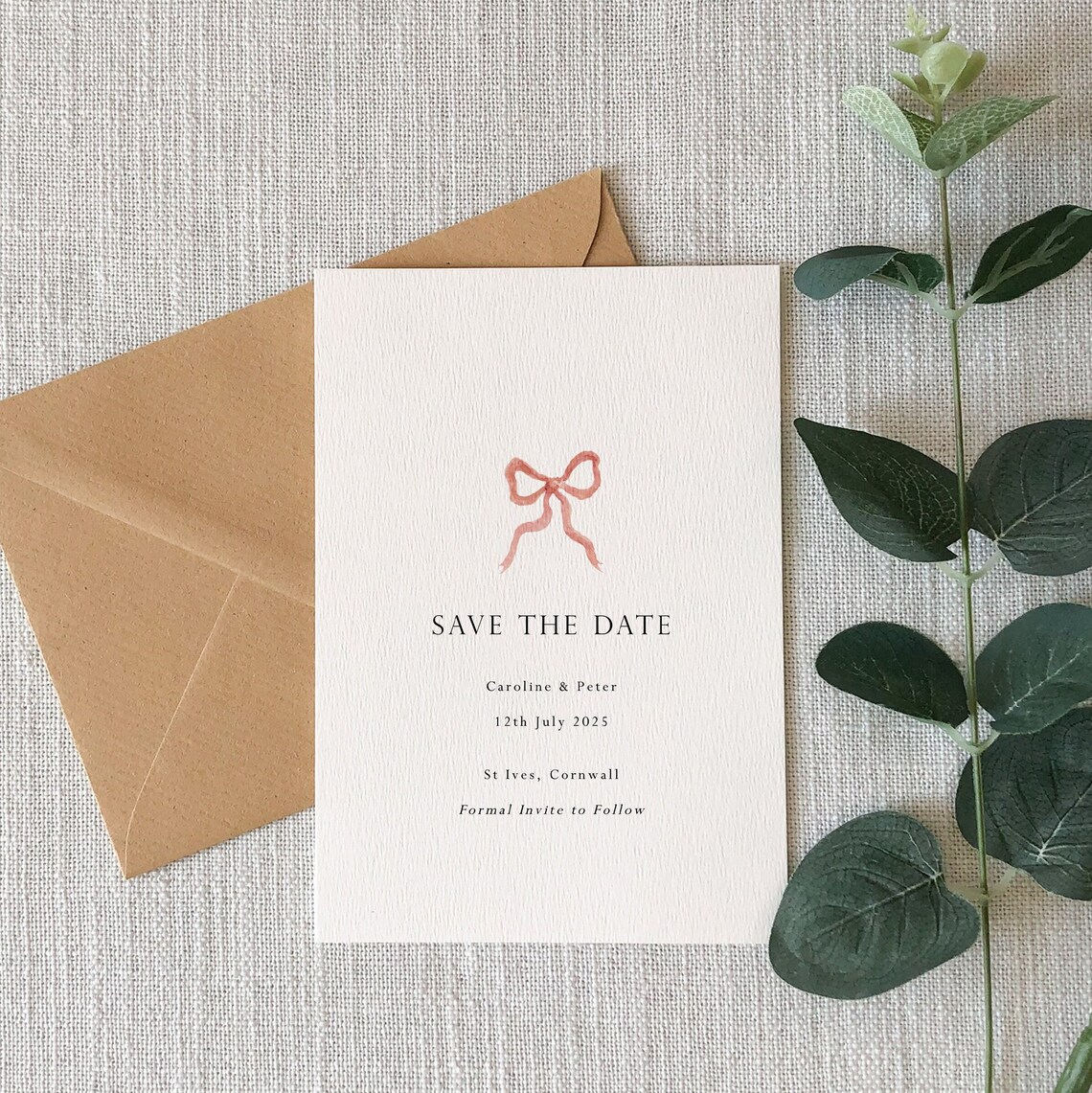 Pink Bow Wedding Save the Date Template - Ribbon Save the Date Invite ...