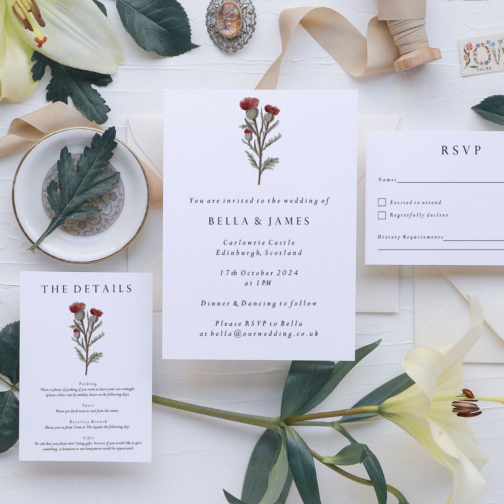 Scottish Thistle Wedding Invitation Scotland Wedding Invite - Etsy UK