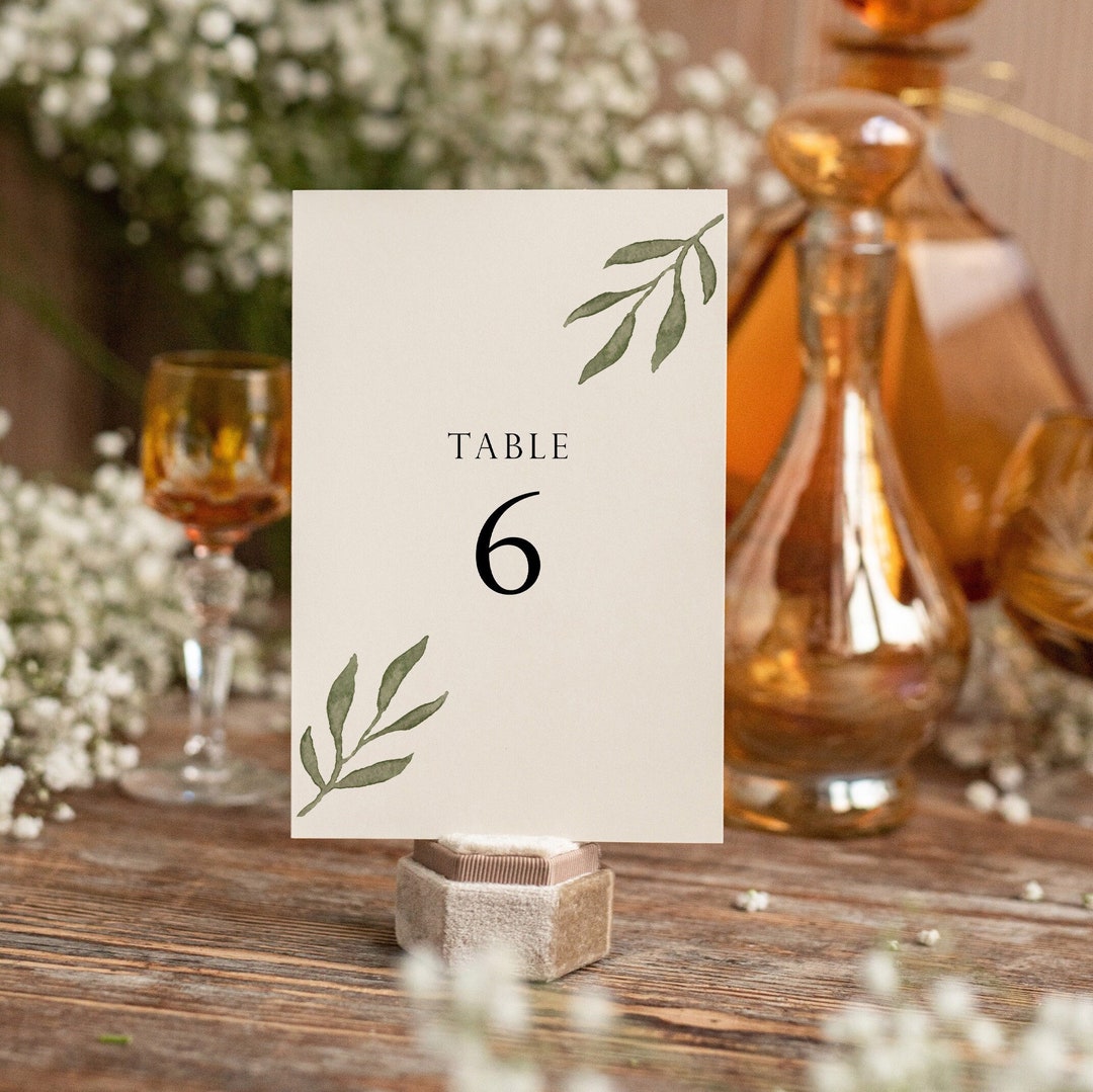 Green Leaf Table Number Template - Table Numbers for Wedding - Greenery ...