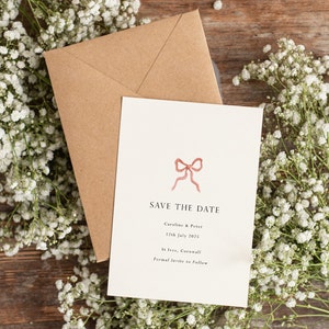 Pink Bow Wedding Save the Date Template - Ribbon Save the Date Invite ...