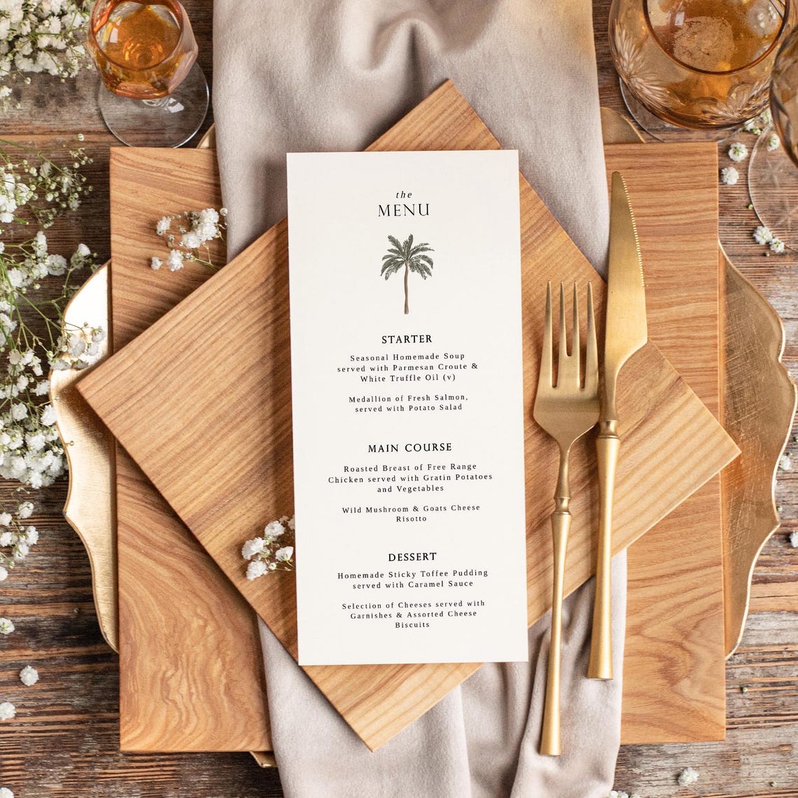 Palm Tree Menu Template - Wedding Menu Template - Beach Wedding Menu ...