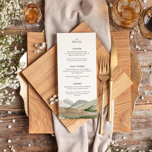 Scottish Highlands Wedding Menu - Wedding Menu Template - Mountains ...