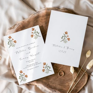 Fall Florals Invitation Template for Wedding Flower Invitation Double ...