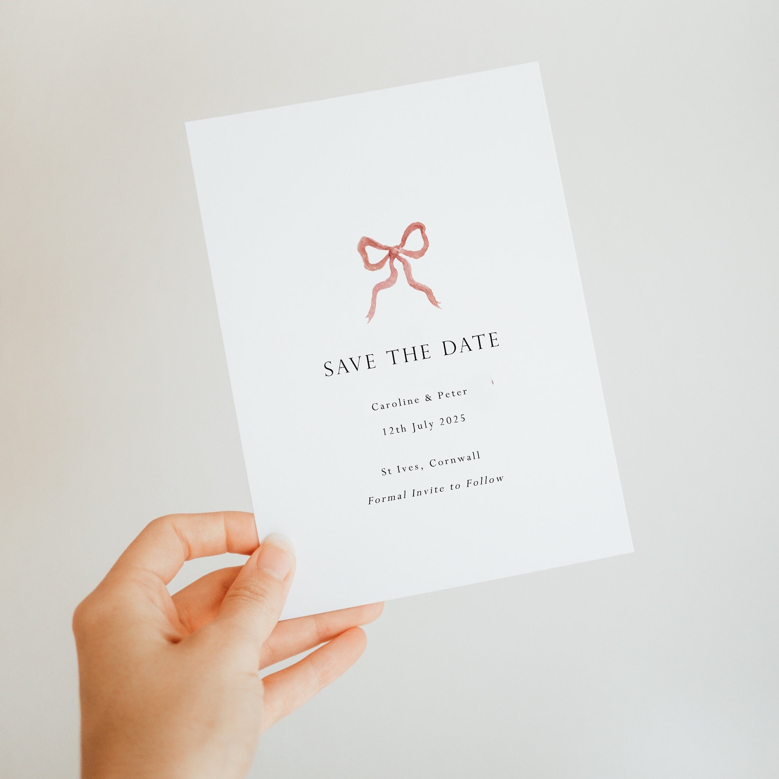Pink Bow Wedding Save the Date Template - Ribbon Save the Date Invite ...