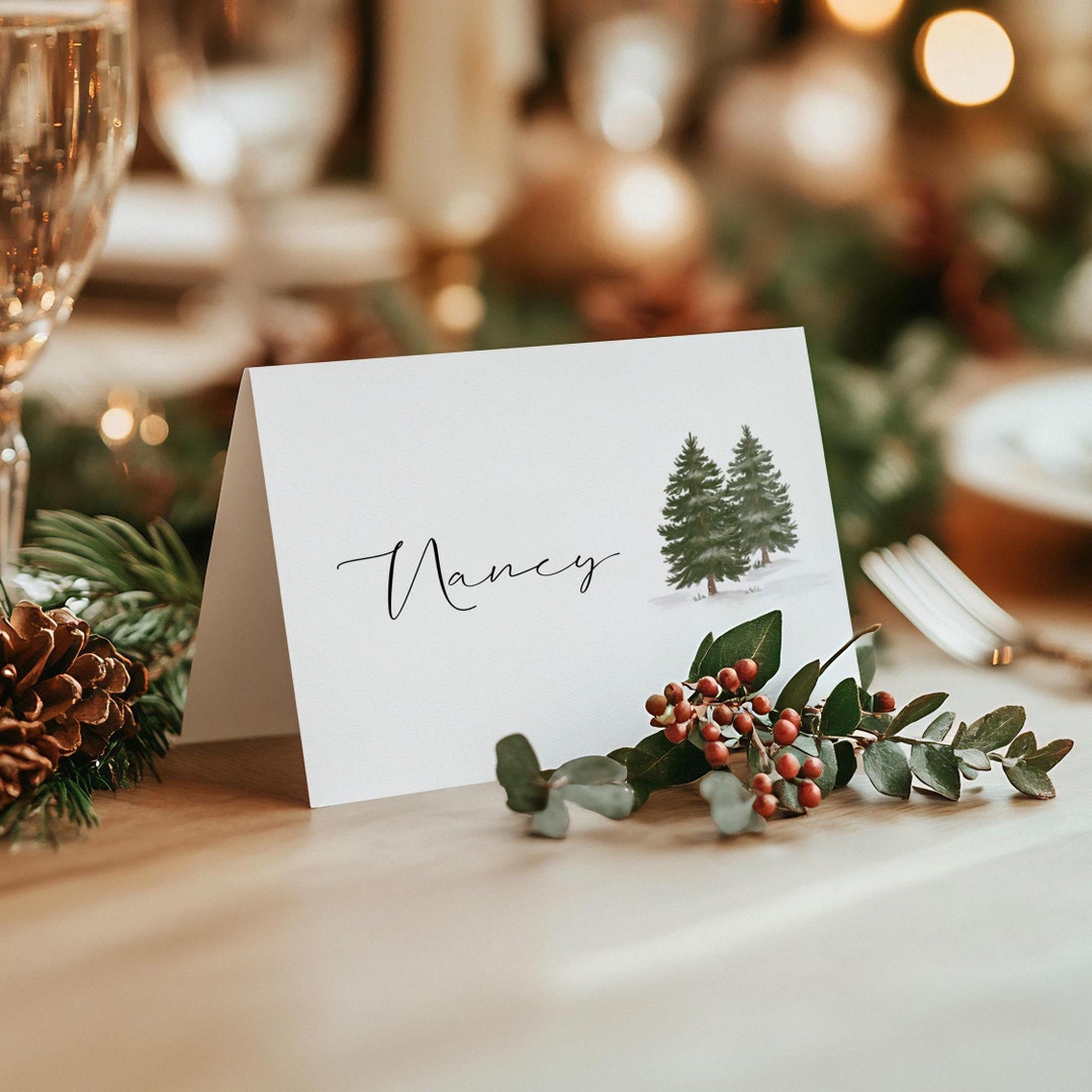 Pine Forest Place Card Template for Winter Wedding - Christmas Wedding ...