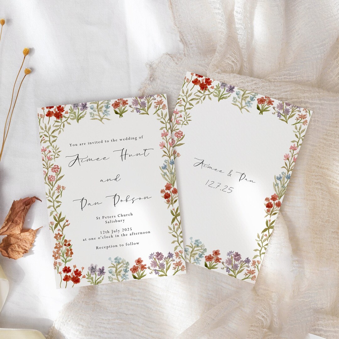 Wildflower Invitation Template for Wedding - Flower Border Invitation ...