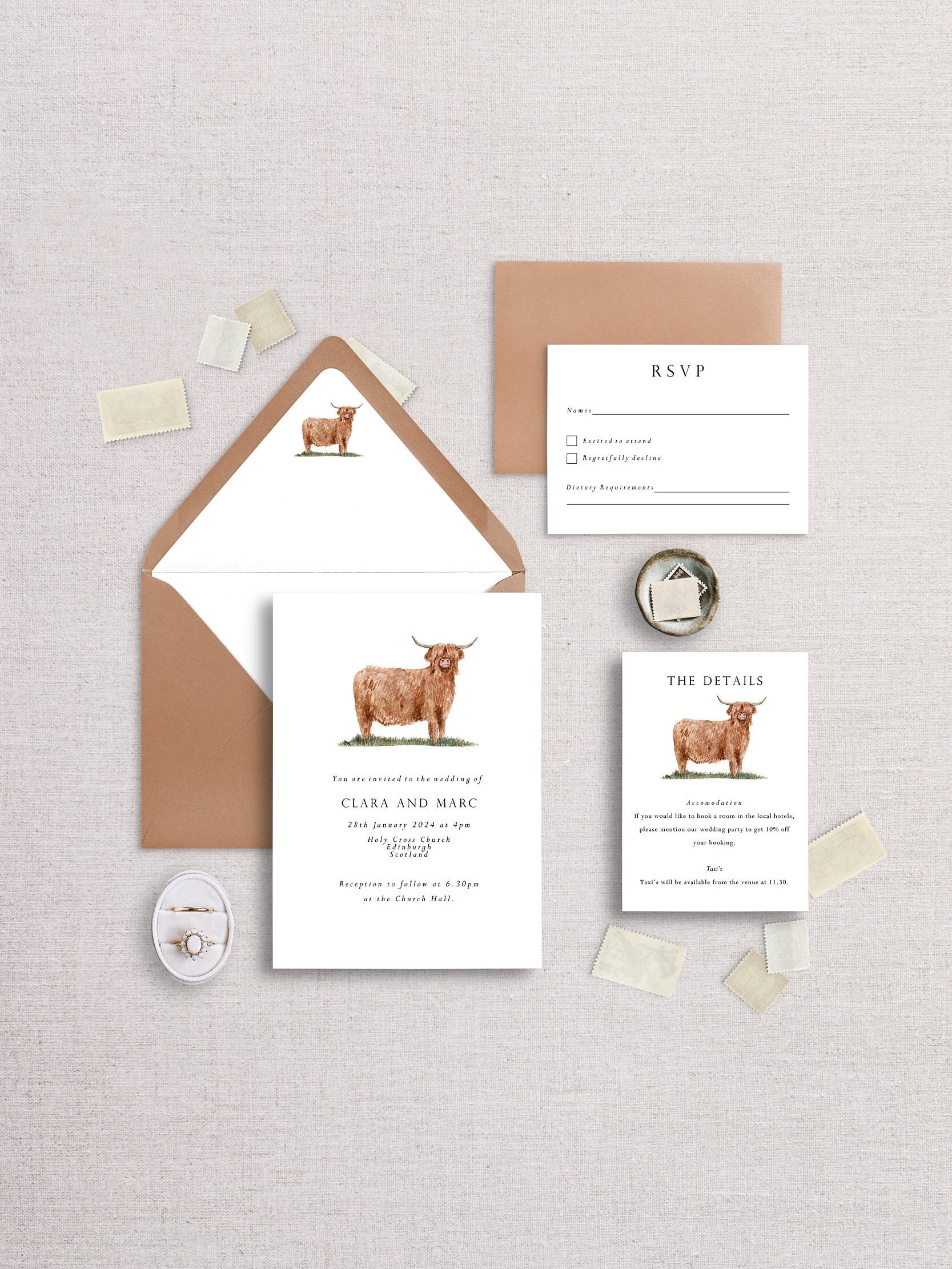 Highland Cow Wedding Invitation Scottish Wedding Rustic - Etsy