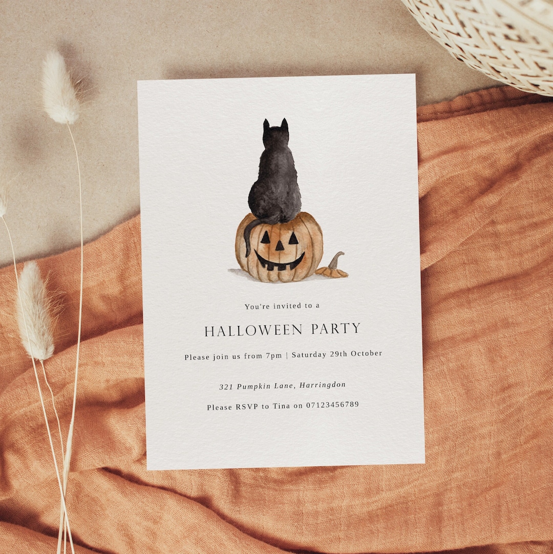 Halloween Cat Party Invitation Template - Editable Halloween Party ...