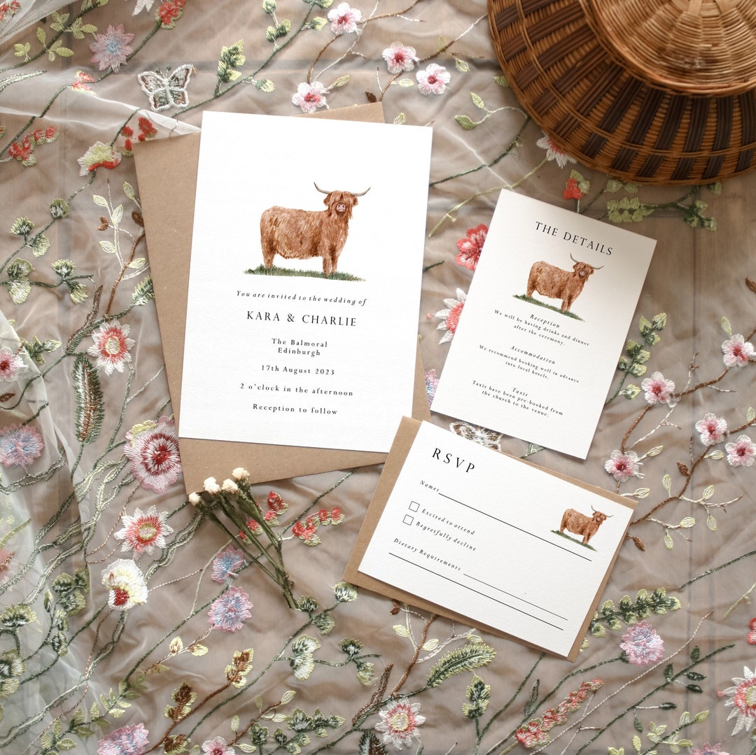 Highland Cow Wedding Invitation Scottish Wedding Rustic - Etsy