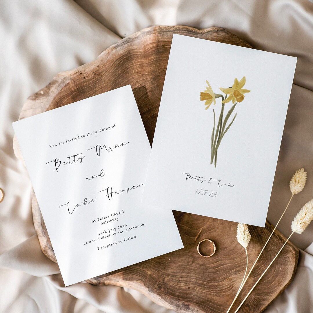 Daffodil Floral Invitation Template for Wedding - Flower Invitation ...