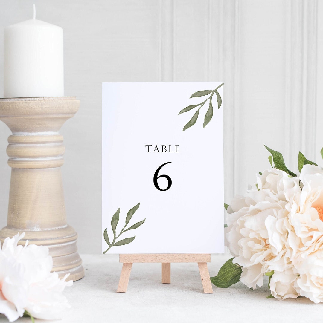 Green Leaf Table Number Template Table Numbers for Wedding Greenery ...