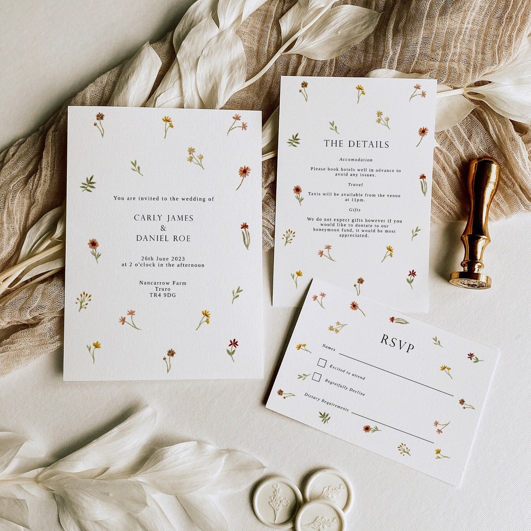 Wedding Invitation Template - Wildflower Invitation - Floral Wedding ...