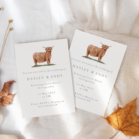 Highland Cow Wedding Invitation Scottish Wedding Rustic - Etsy