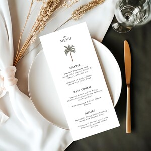 Palm Tree Menu Template - Wedding Menu Template - Beach Wedding Menu ...