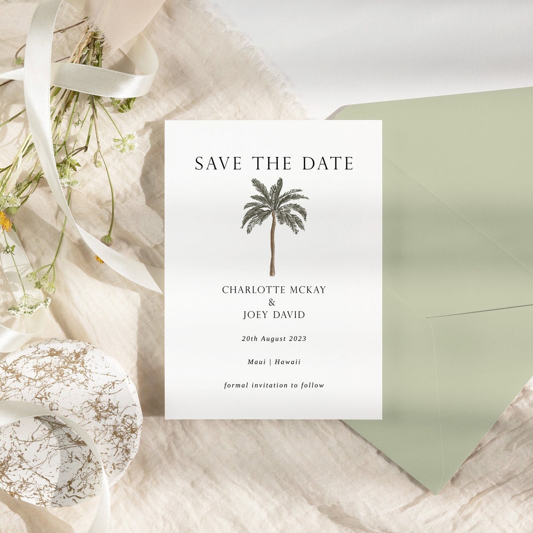 Save the Date Template - Palm Tree Save the Date - Tropical Wedding ...