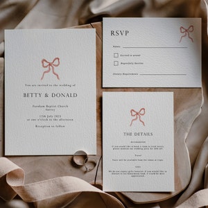 Pink Bow Invitation Template for Wedding - Painted Bow Invitation - Invite With RSVP & Details ...