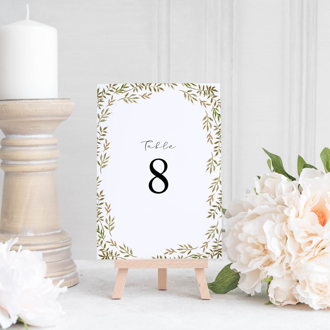 Greenery Border Table Number Template - Table Numbers for Wedding ...