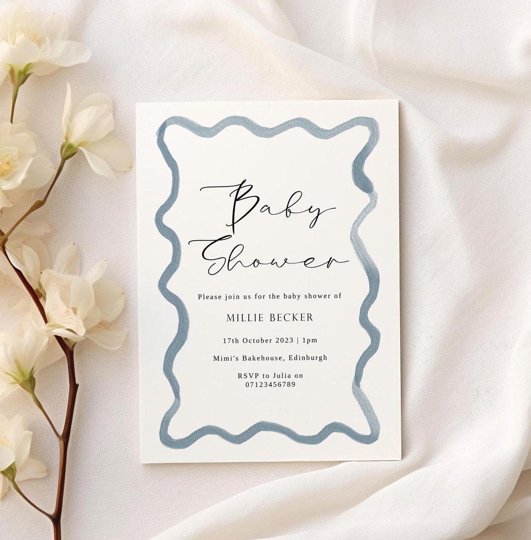 Blue Baby Shower Invitation Template - Wavy Baby Shower Invitation ...