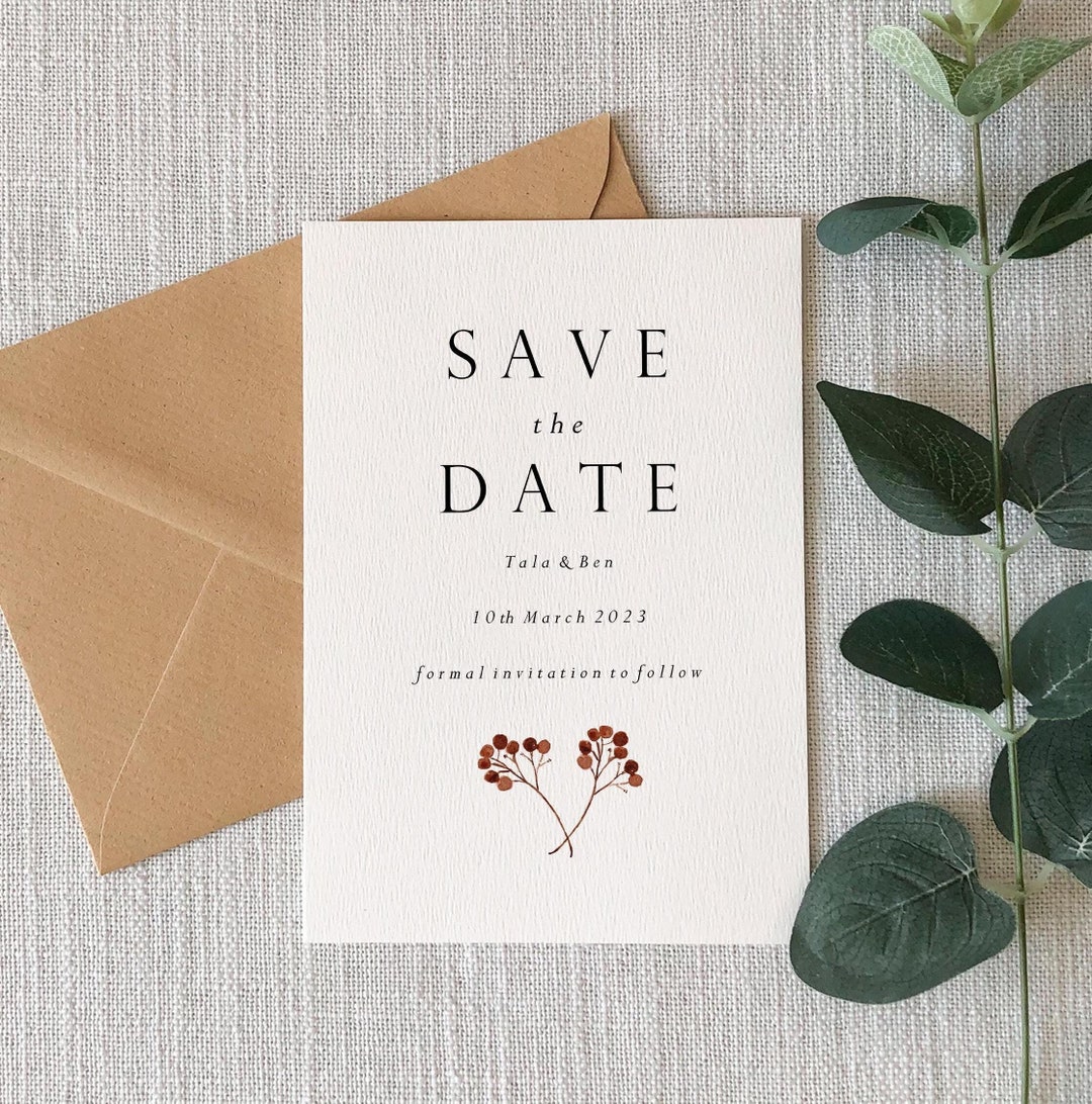 Autumn Minimal Save the Date Card Save the Date Botanical Rustic Fall ...