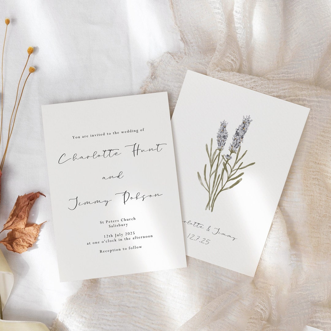 Lavender Floral Invitation Template for Wedding - Flower Invitation ...