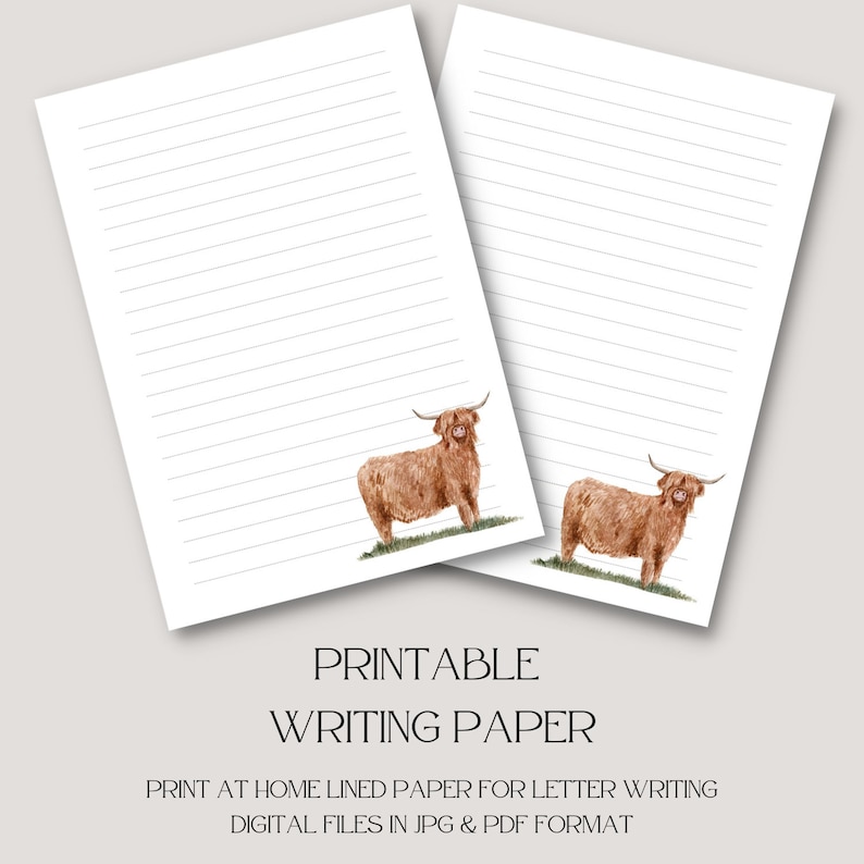 Printable Letter Writing Paper Printable Highland Cow - Etsy UK