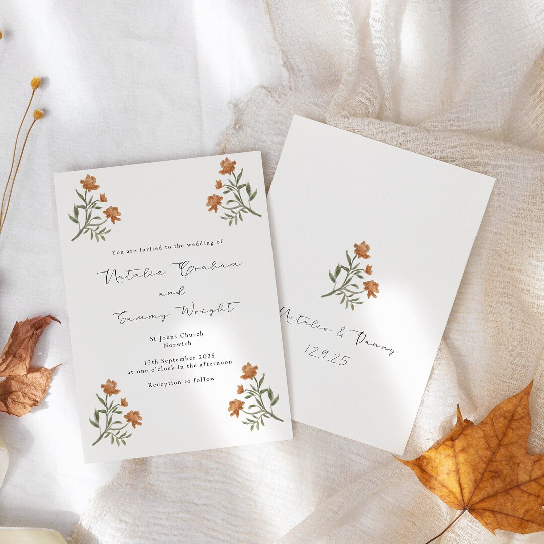 Fall Florals Invitation Template for Wedding - Flower Invitation ...