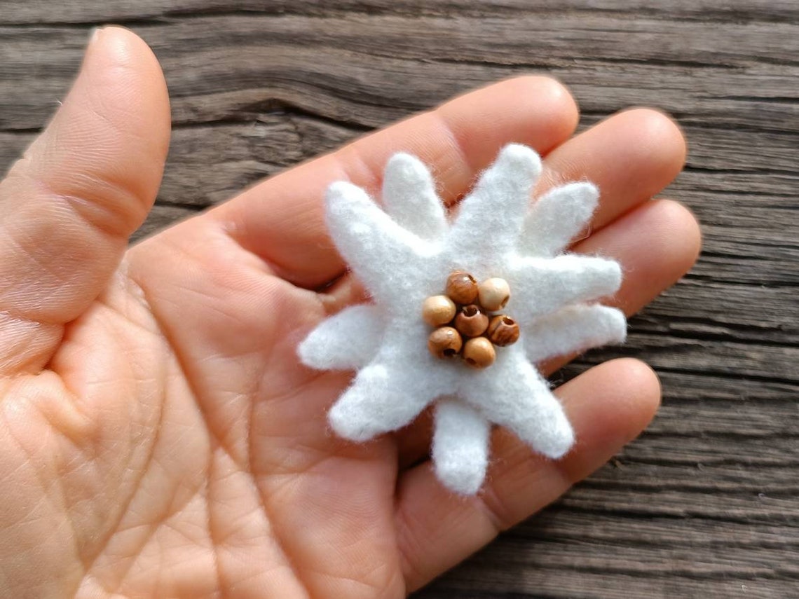 Edelweiss Felt Pin, Edelweiss Felt Brooch, Felted Flower Brooch, White ...