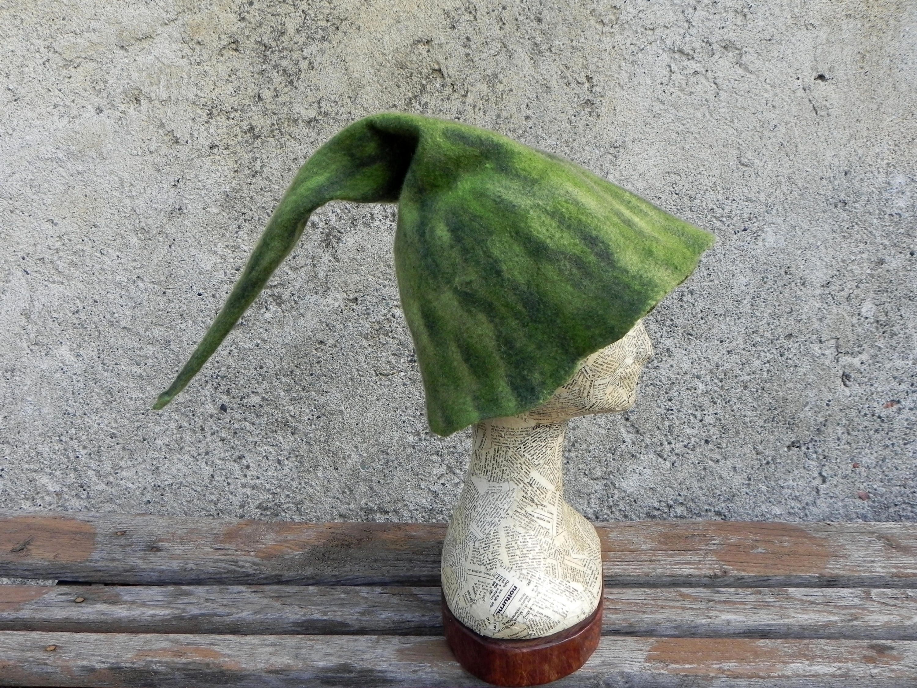 Elf Felted Green Hat Cosplay, Pixie Felt Hat, Gnome Pointed Hat ...