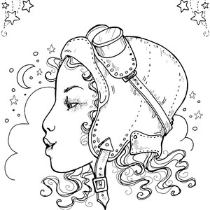 Adult Colouring Page. Aviator Steampunk Victorian Pin up Girl (instant ...