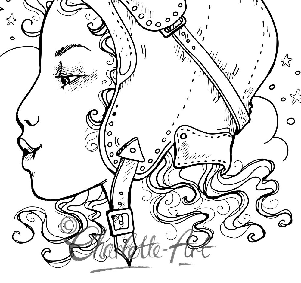 Adult Colouring Page. Aviator Steampunk Victorian Pin up Girl (instant ...