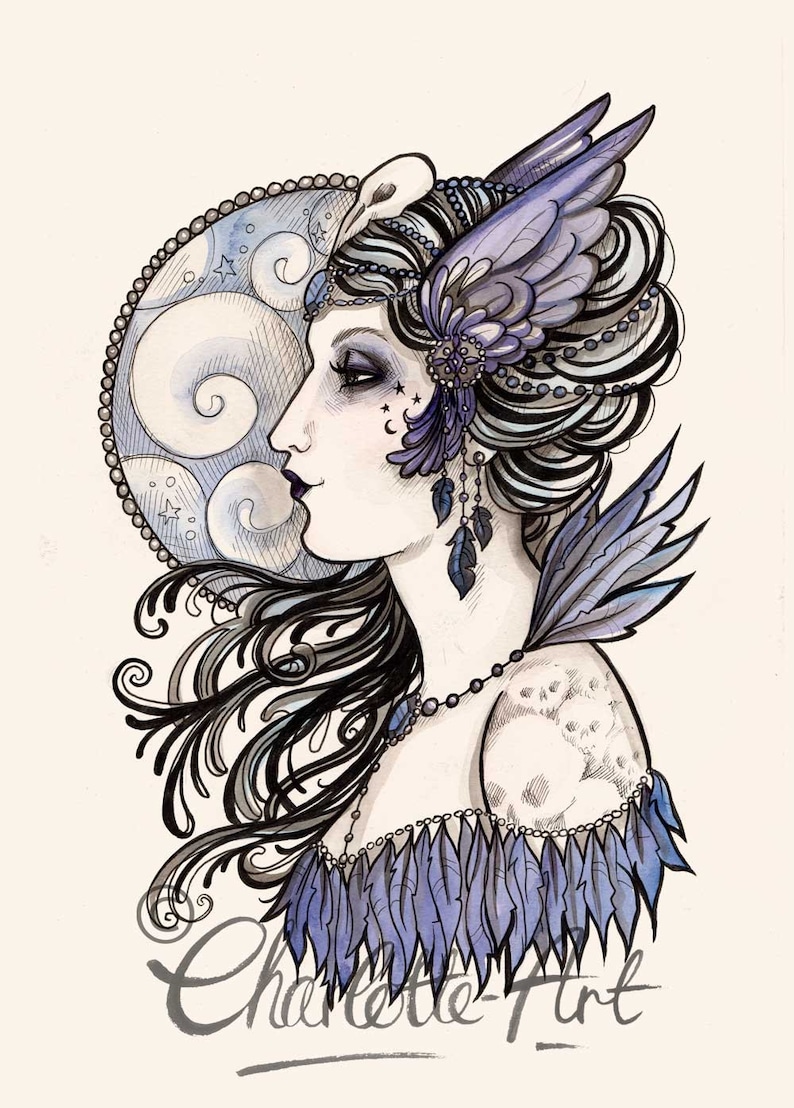 Mystic Raven A4 Size Wall Art Print Gothic Lady Ink & - Etsy