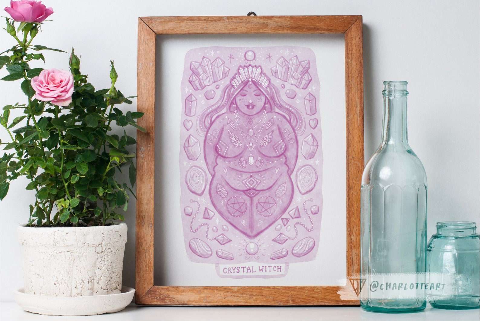 Crystal Witch Gemstone Wicca Pagan Art Print - A4 Size - Pink Plus Size ...